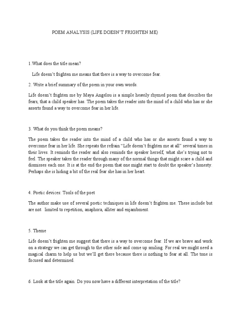 Poem Analysis Life Doesnt Frighten by Jovie Alib | PDF | Poetry