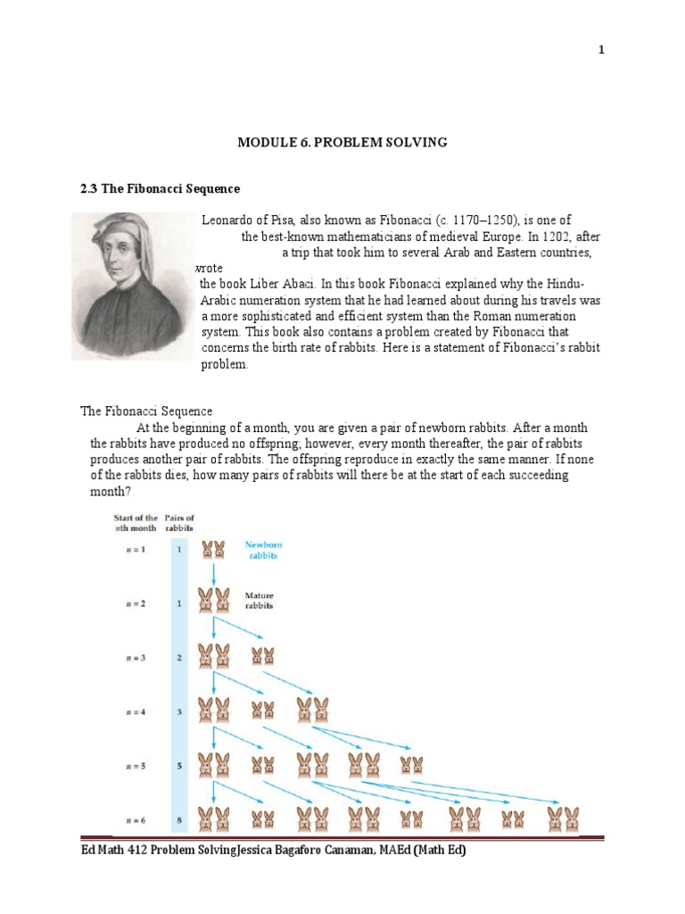 Module 6. Problem Solving 2.3 The Fibonacci Sequence | PDF | Mathematical Objects | Elementary ...