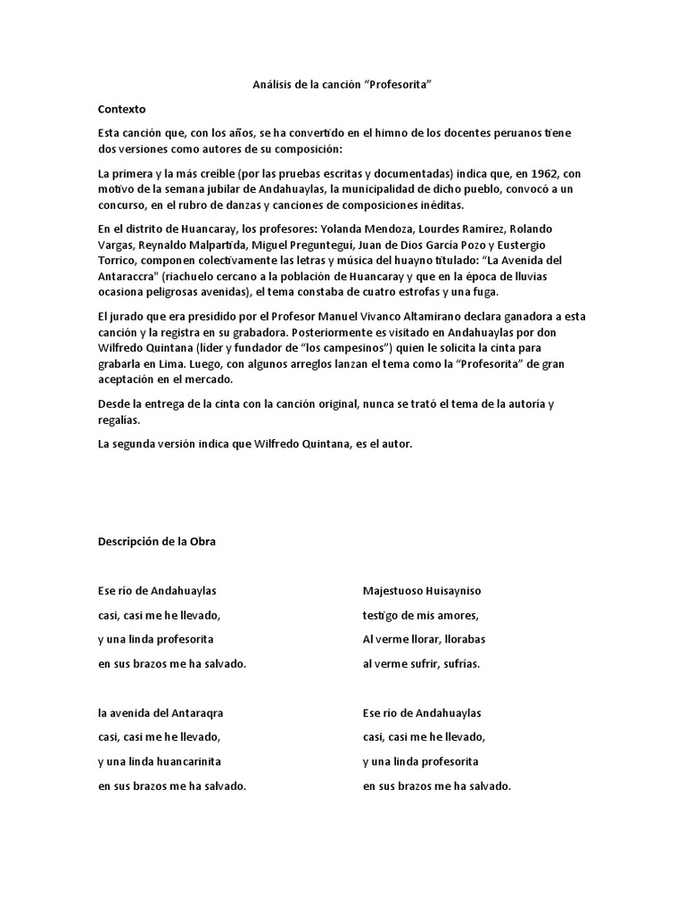 Análisis de La Canción Profesorita | PDF