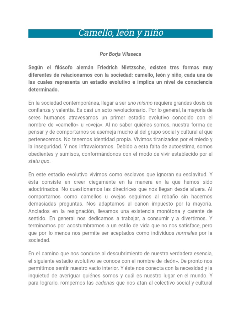 Evolución personal: camello, león, niño | PDF | Sociedad | Evolución
