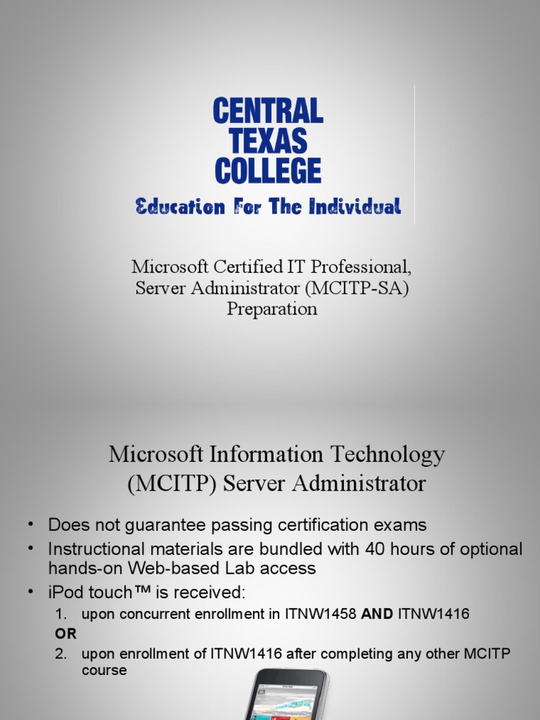 Microsoft Certified IT Professional, Server Administrator (MCITP-SA ...