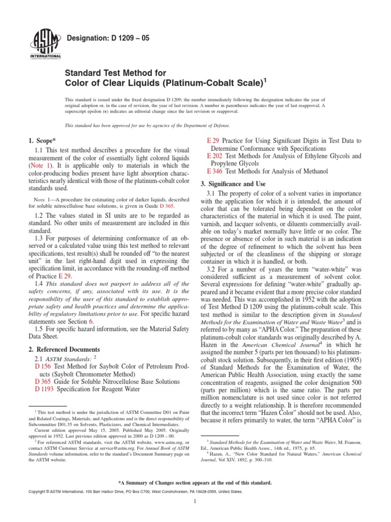 Astm D 1209 | PDF | Spectrophotometry | Hydrochloric Acid