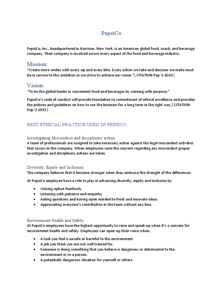 Pepsico: Best Ethical Practice Used in Pepsico | PDF | Privacy | Pepsi Co