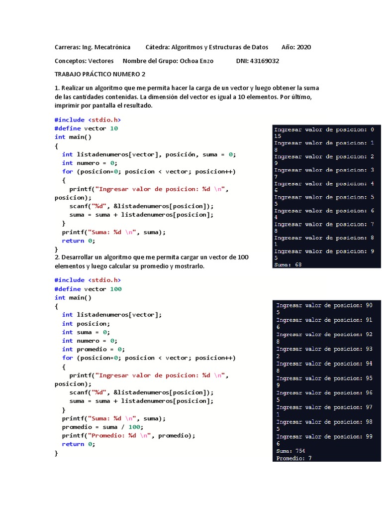 Practico 02 | PDF | Estructura de datos de matriz | Programación de ...