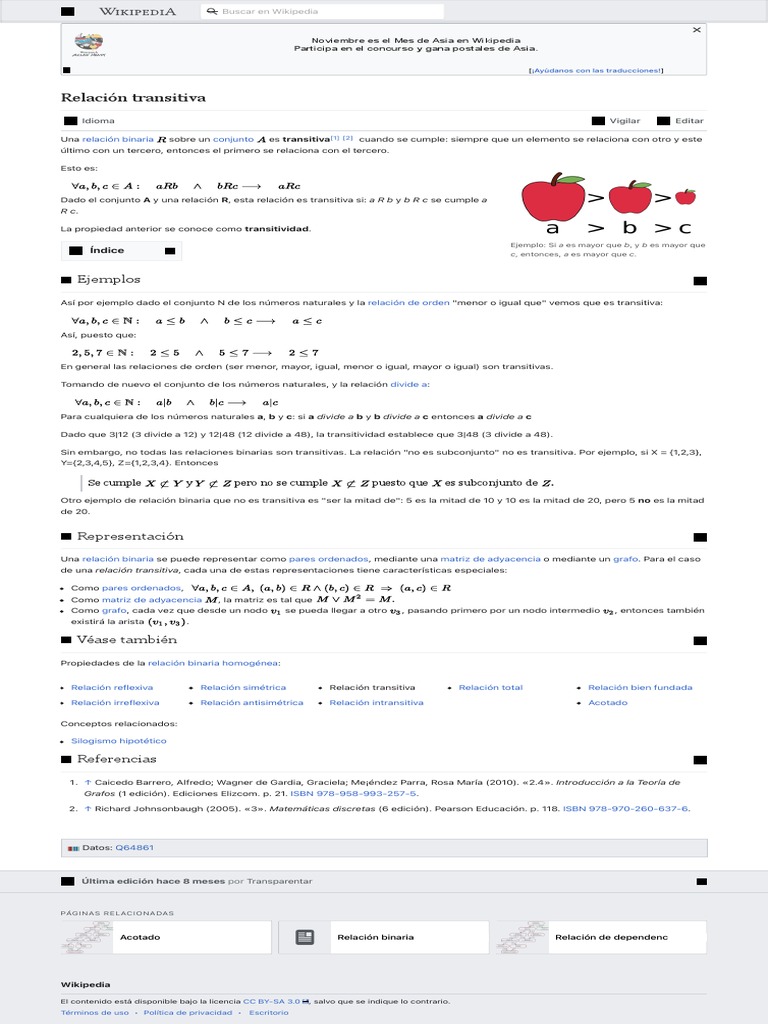 Relación Transitiva - Wikipedia, La Enciclopedia 2 | PDF | Conceptos ...