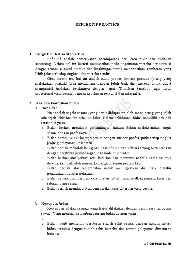 Konsep Kebidanan Reflektif Practice | PDF