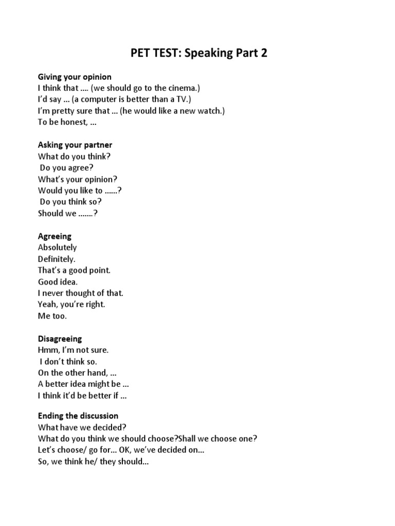 Expressions PET Speaking Part 2 | PDF