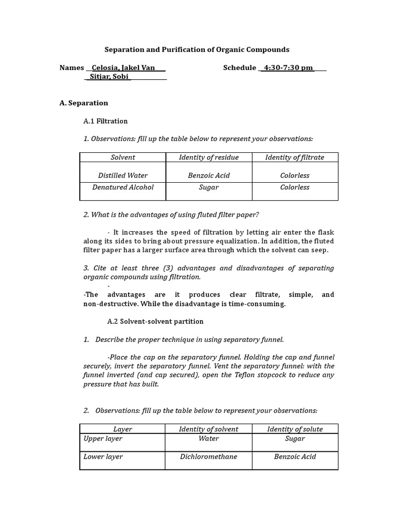 Worksheet - Separation and Purification Technique | PDF | Solubility ...