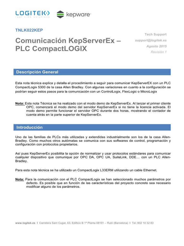TNLK022KEP Comunicación KepServerEx - PLC CompactLOGIX | PDF | Controlador lógico programable ...