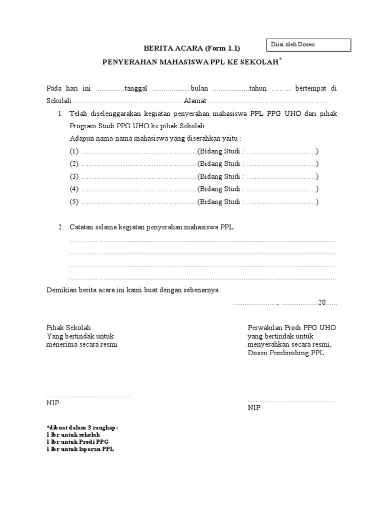 Berita Acara Penyerahan Mahasiswa PPL | PDF