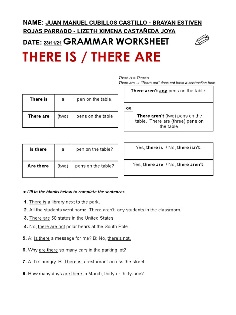 There Is There Are, Grammar Worksheet | PDF