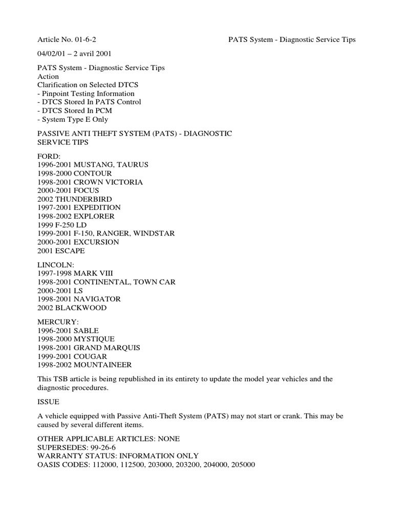 Diagnostico PATS (Ford) Tips | PDF | Ford F Series | Ford Motor Company