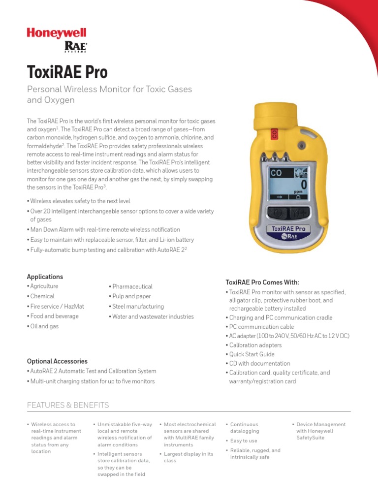 Toxirae Pro: Personal Wireless Monitor For Toxic Gases and Oxygen | PDF ...