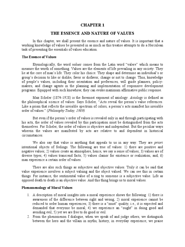 Chapter I-The Essence and Nature of Values | PDF | Value (Ethics ...