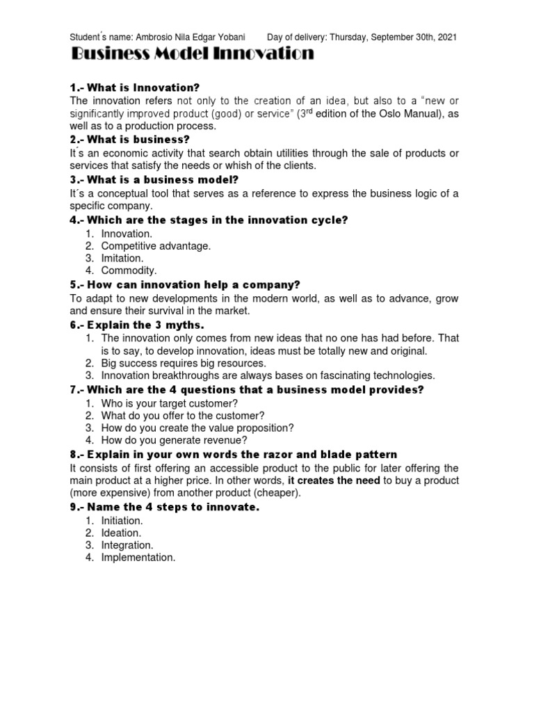 Innovation and Business Concepts Guide | PDF | Innovation | Business Model