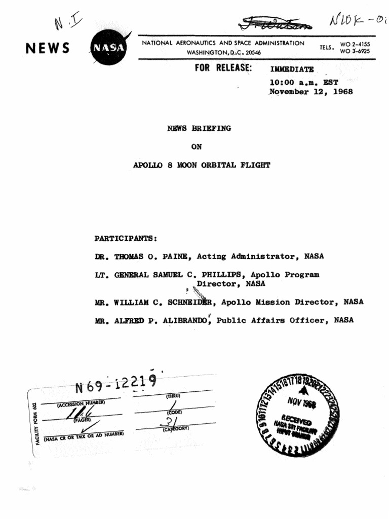 News Briefing On Apollo 8 Moon Orbital Flight | PDF