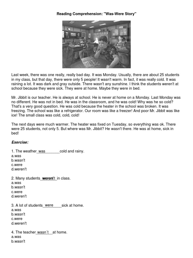 Reading Comprehension: "Was-Were Story": Exercise | PDF