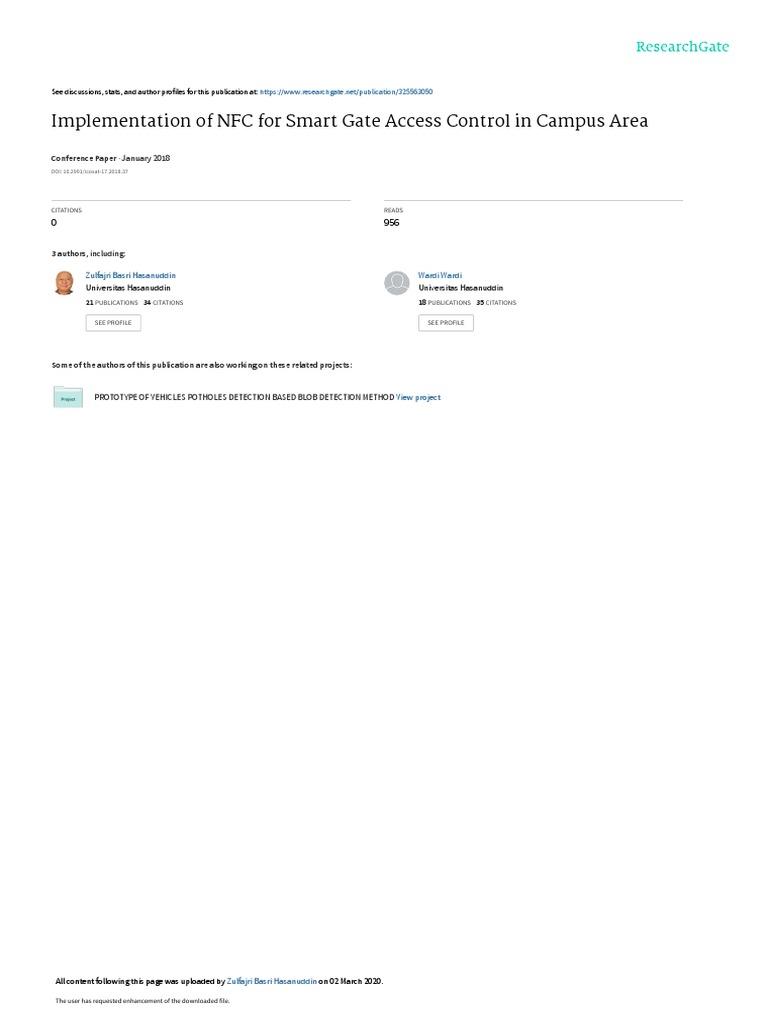Implementation of NFC For Smart Gate Access Contro | PDF | Access ...