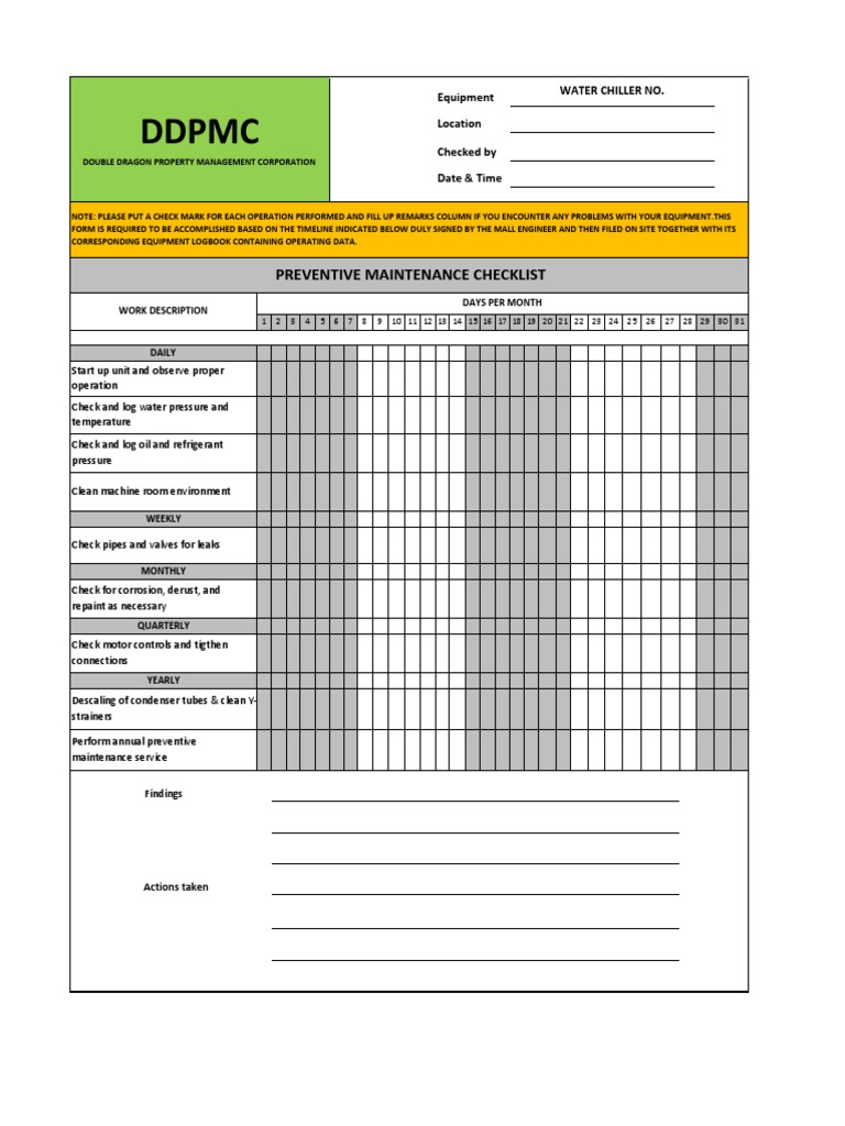 DDPMC: Preventive Maintenance Checklist | PDF | Valve | Pump