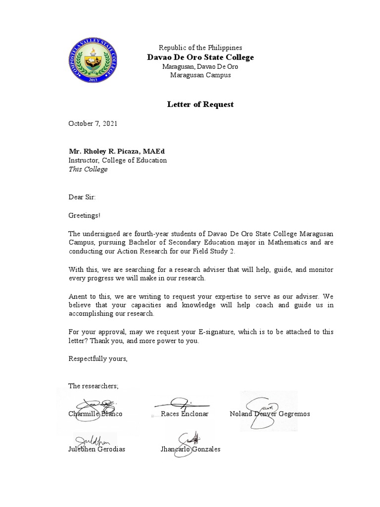 Request Letter Adviser | PDF