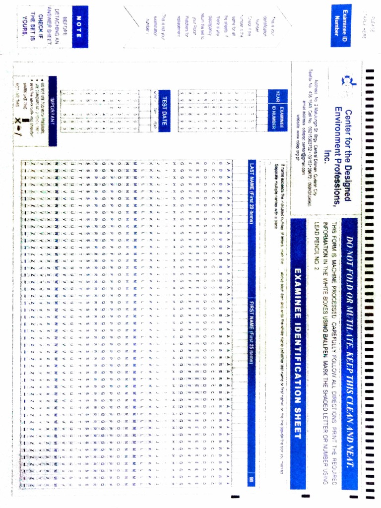 Examinee Identification Sheet | PDF