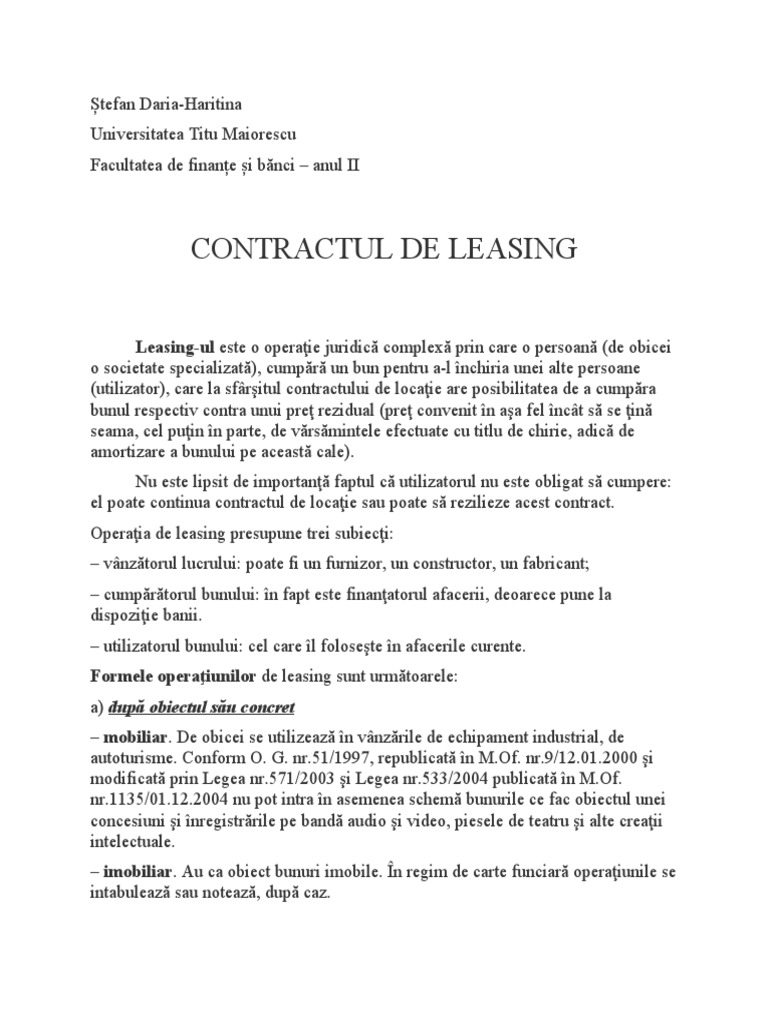 Contract Leasing Proiect | PDF