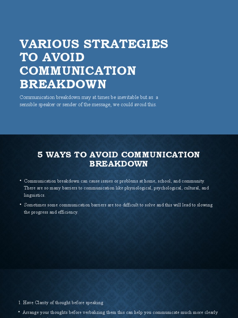 Various Strategies To Avoid Communication Breakdown | PDF ...