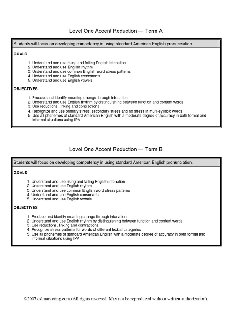 Accent Reduction Curriculum Framework | PDF | Stress (Linguistics ...