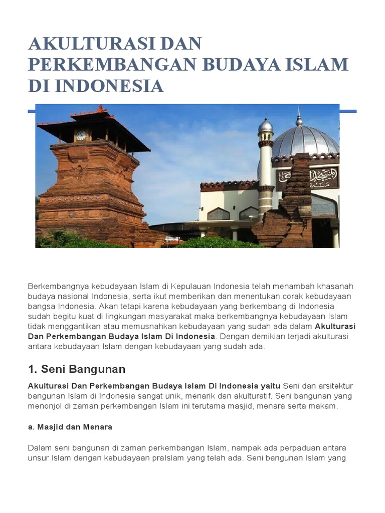 Akulturasi Dan Perkembangan Budaya Islam Di Indonesia: 1. Seni Bangunan | PDF