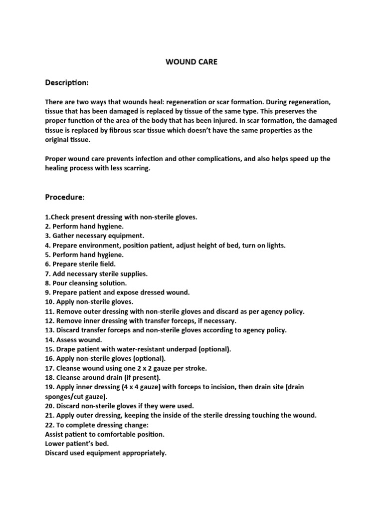 Wound Care Description | PDF | Wound | Wound Healing