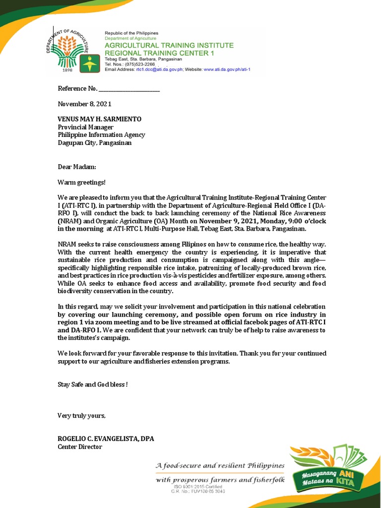 Nram Invitation Letter | PDF | Foods | Food Security
