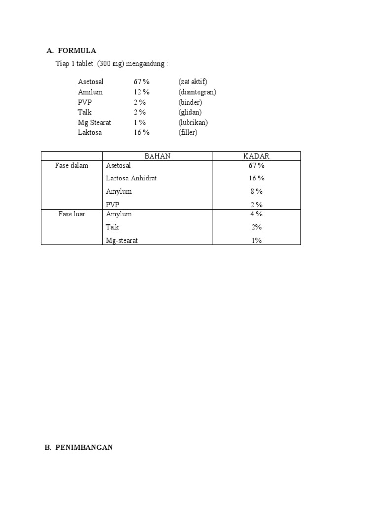 Formulasi Asetosal | PDF