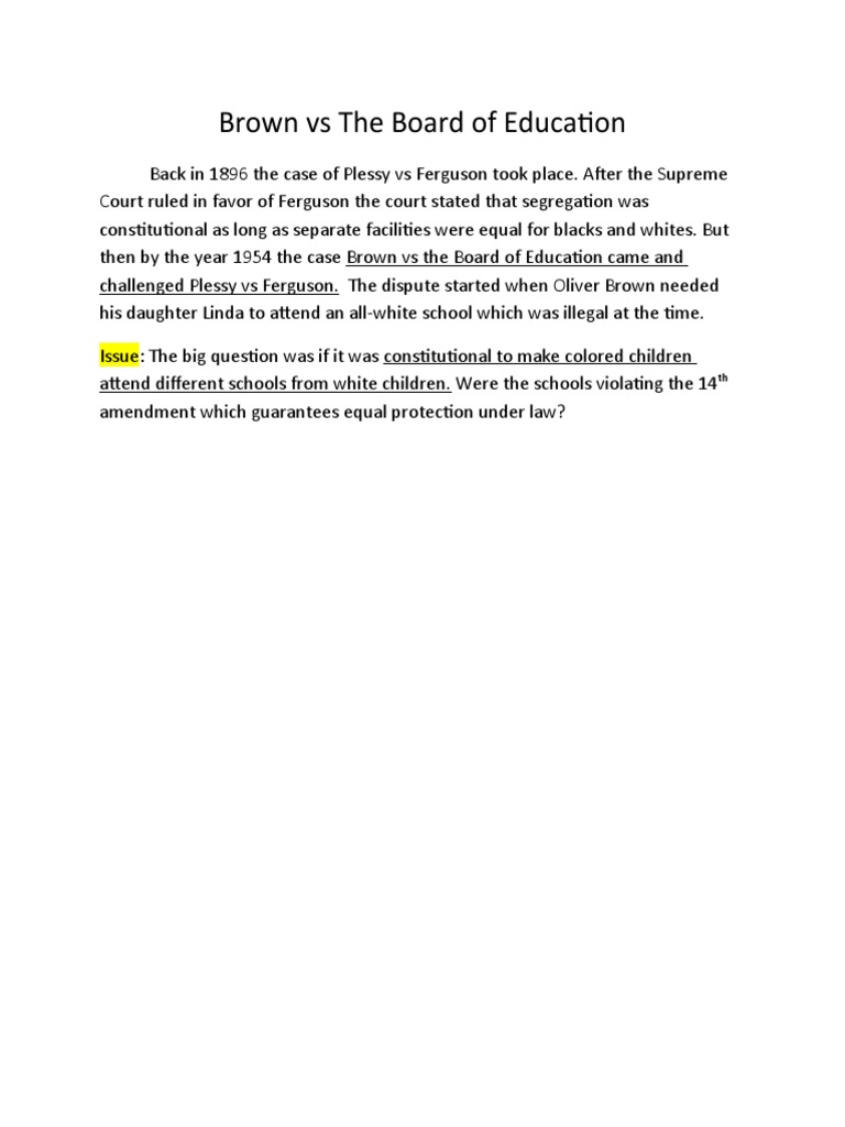 Brown Vs The Board of Education | PDF