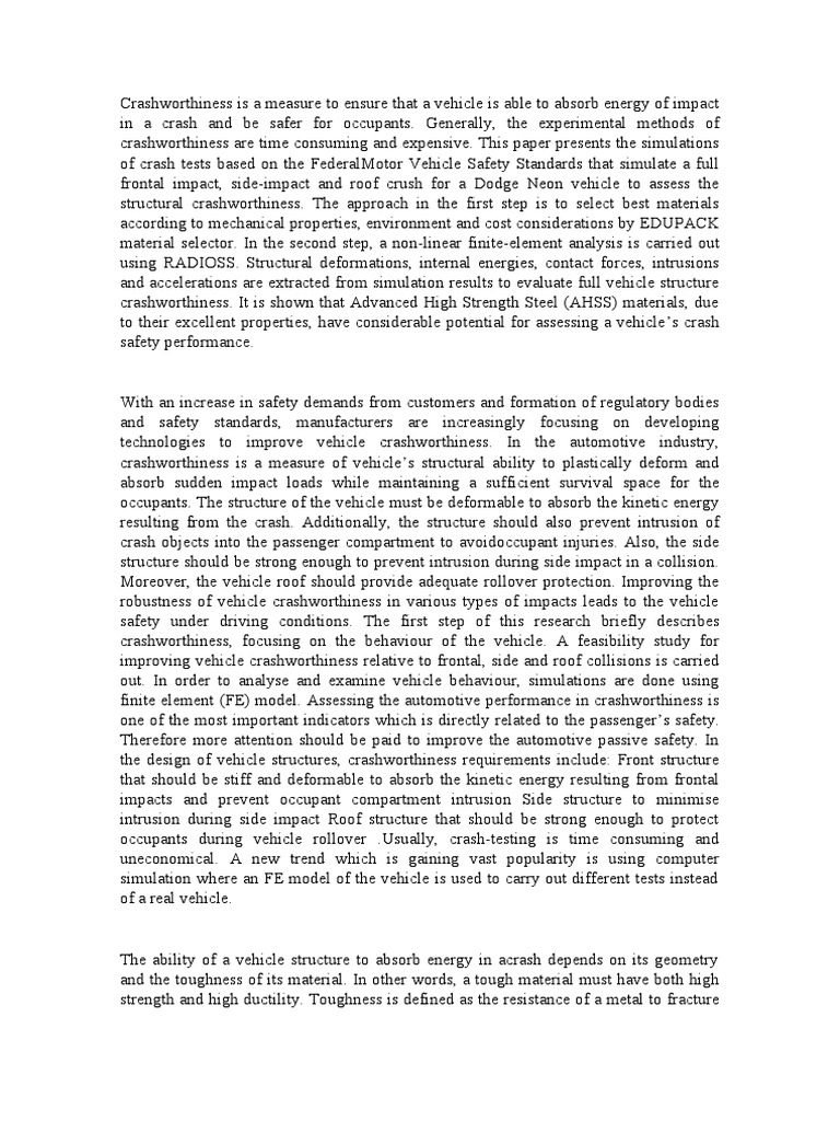 Crashworthiness simulations for a Dodge Neon vehicle | PDF | Strength ...