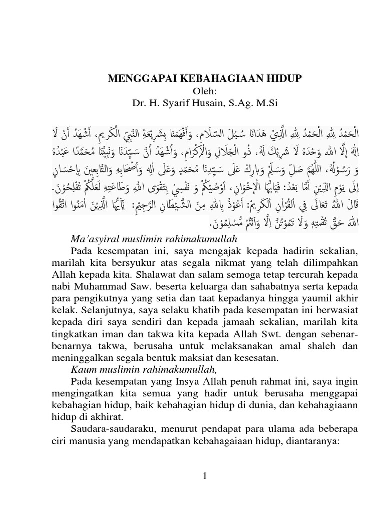 Khutbah Jum'at MENGGAPAI KEBAHAGIAAN HIDUP | PDF