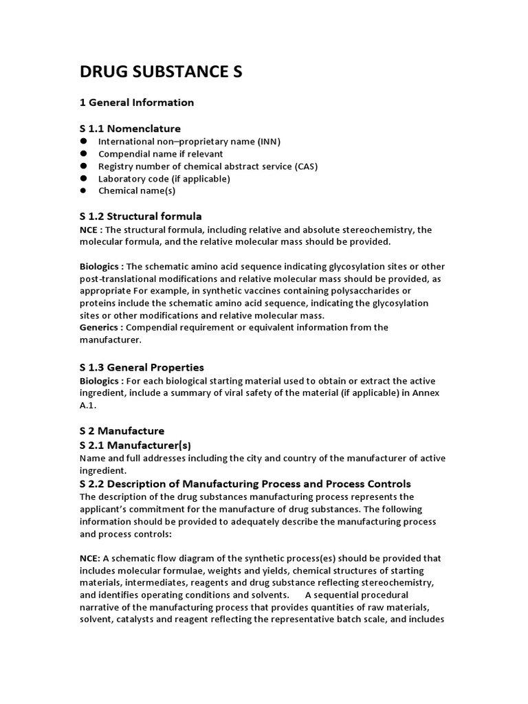 Drug Substance S: 1 General Information S 1.1 Nomenclature | PDF ...