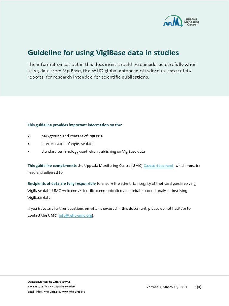 Guideline For Using Vigibase Data in Studies: This Guideline Provides ...