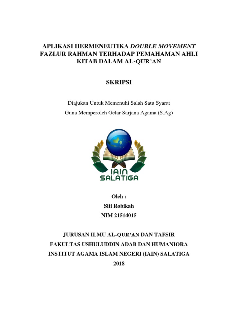 Aplikasi Hermeneutika Double Movement Fazlur Rahman Terhadap Pemahaman Ahli Kitab Dalam Al-qur ...