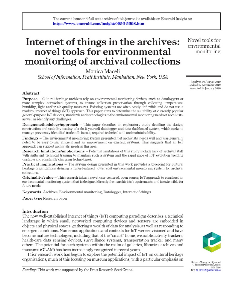Internet of Things in The Archives: Novel Tools For Environmental ...