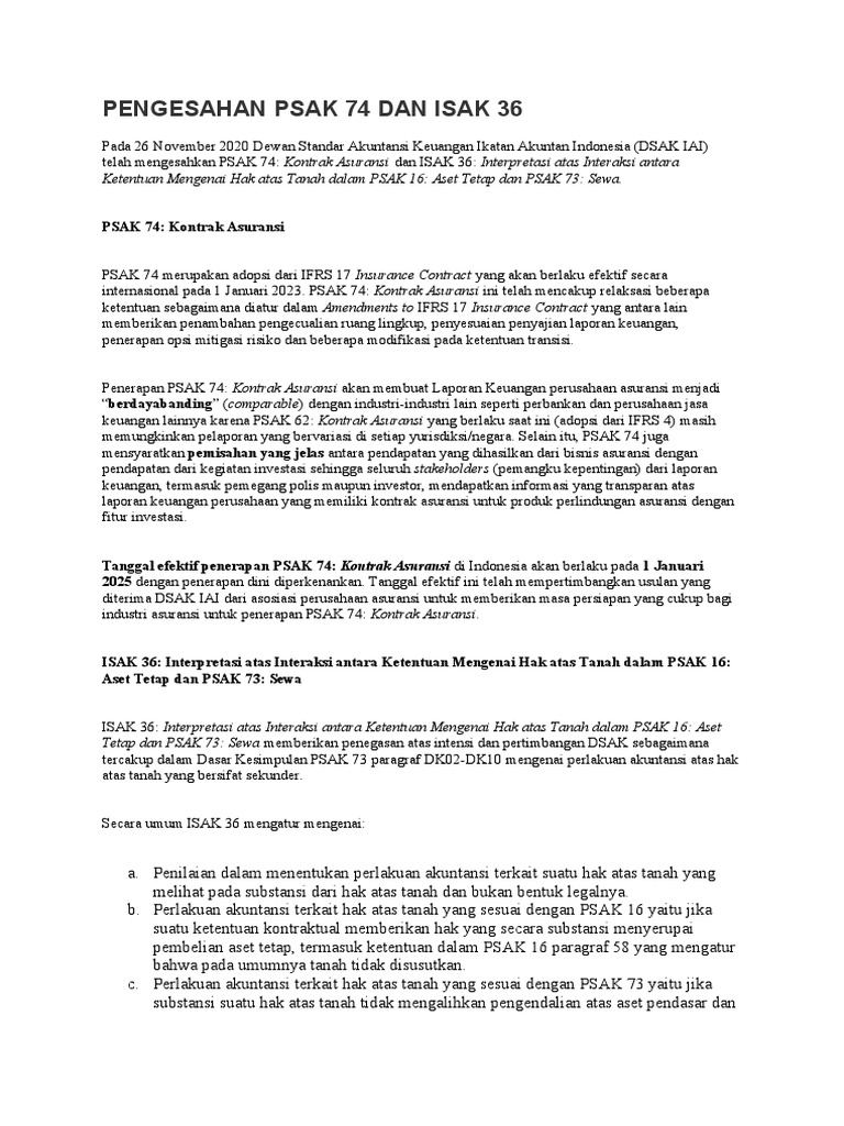 Pengaturan Baru Terkait Penerapan PSAK 74 dan ISAK 36 | PDF