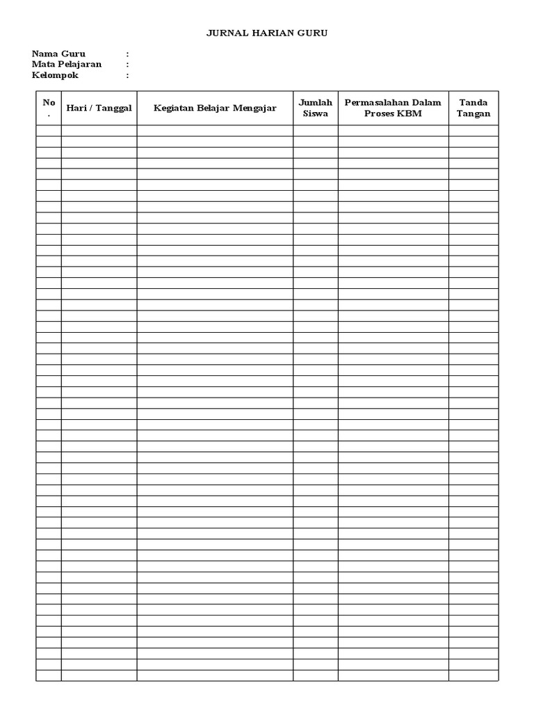 Jurnal Harian Guru: Format dan Contoh | PDF