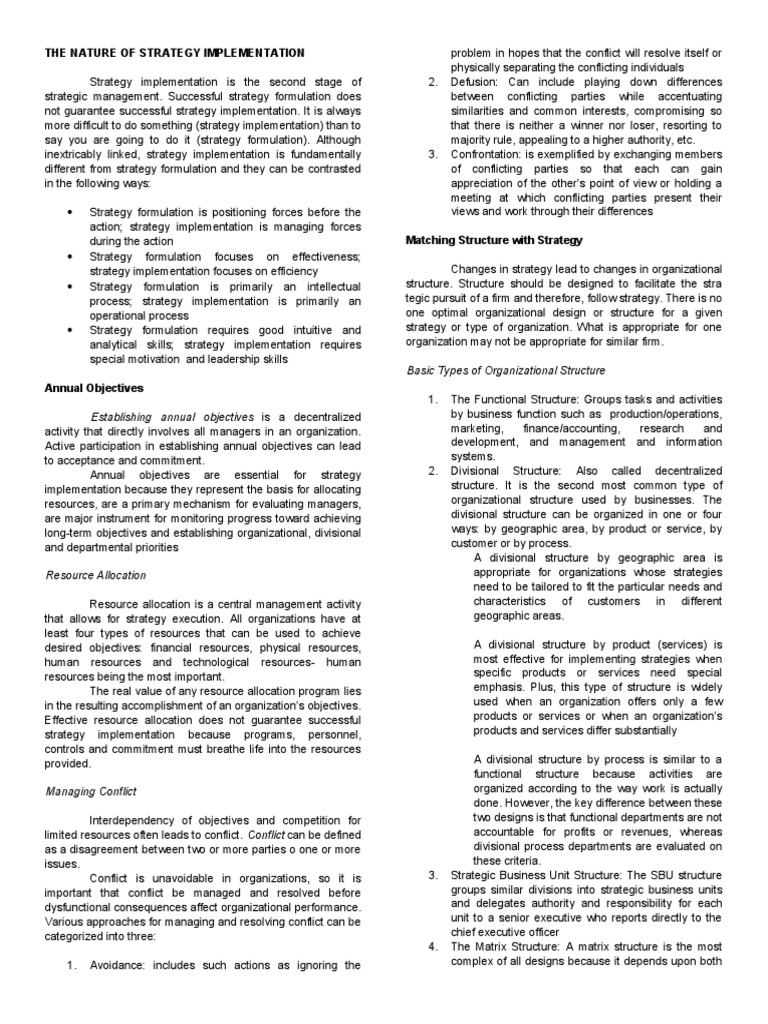 The Nature of Strategy Implementation: Basic Types of Organizational ...