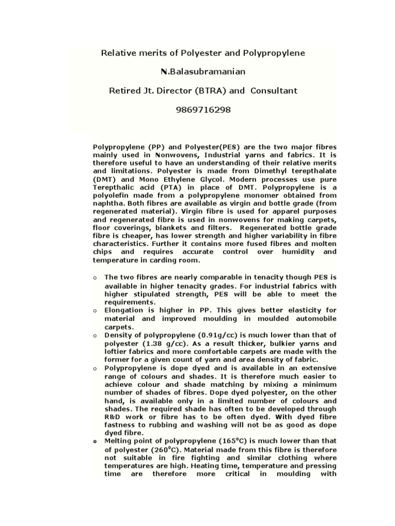 Polyester Vs Polypropylene | PDF | Polyester | Fibers
