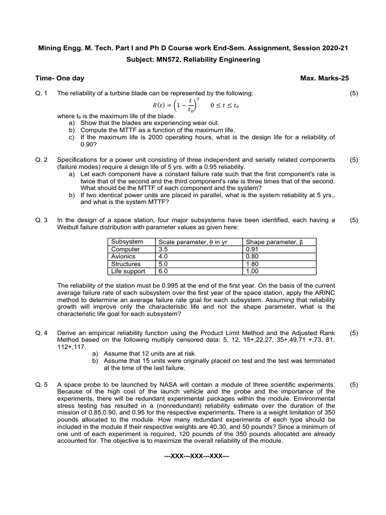 Assignment-MN572-Reliability Engineering | PDF | Reliability Engineering | Experiment