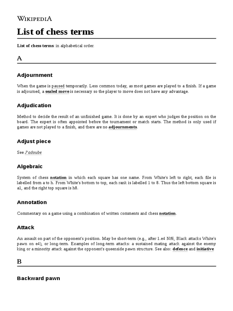 List of Chess Terms | PDF | Chess Openings | Chess