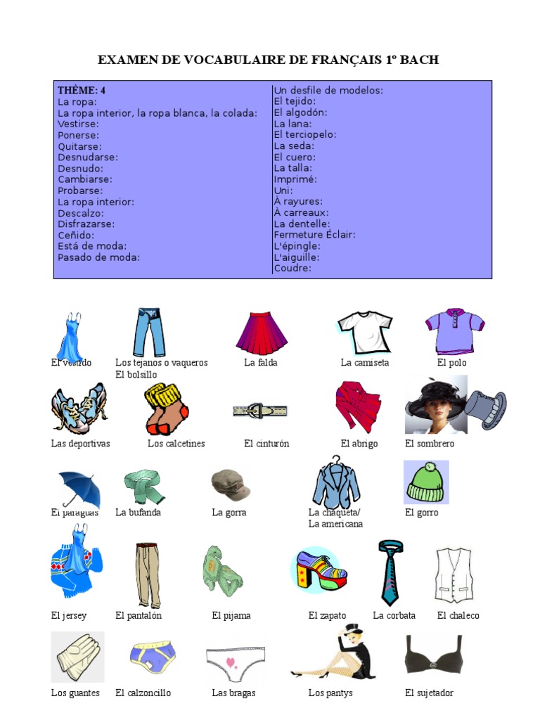Vocabulario de Ropa y Comida en Francés | PDF | Ropa | Comida y bebida