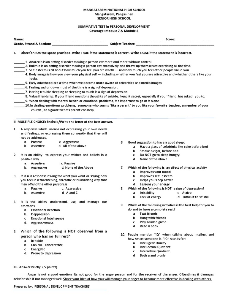 PERDEV 4th Summative Test | PDF | Eating Disorder | Mental And ... PERDEV 4th Summative Test | PDF | Eating Disorder | Mental And ...