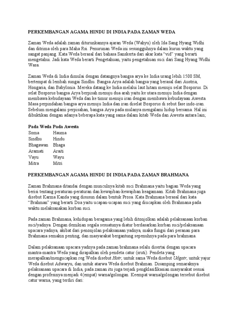 Perkembangan Agama Hindu Di India Pada Zaman Weda | PDF