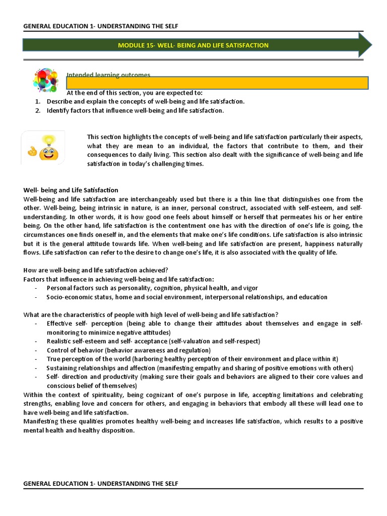 Understanding The Self Module 15 ANSWER | PDF | Contentment | Quality ...