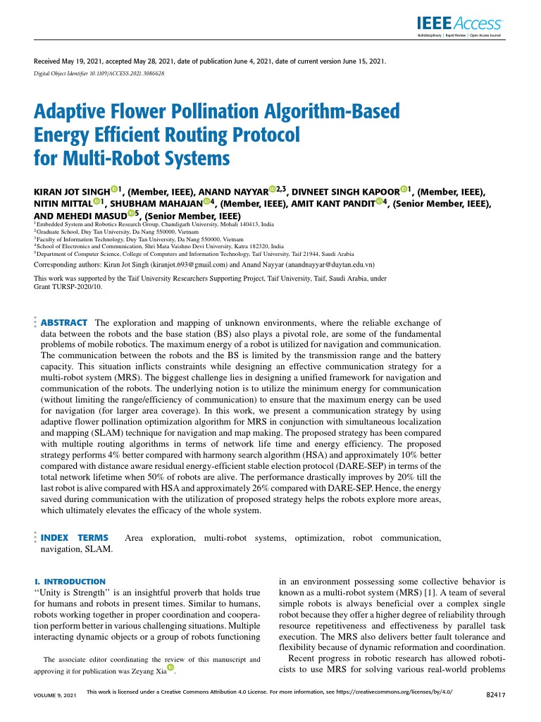 Adaptive Flower Pollination Algorithm-Based Energy Efficient Routing Protocol For Multi-Robot ...